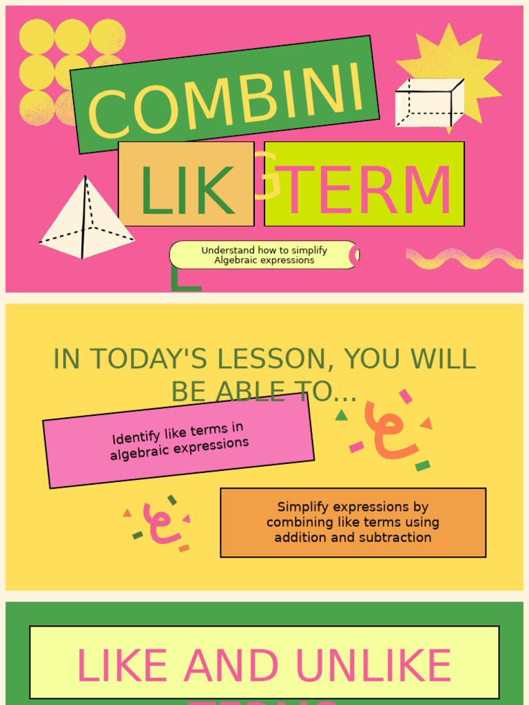 Combining Like Terms Lesson Plan | PDF | Algebra | Mathematics