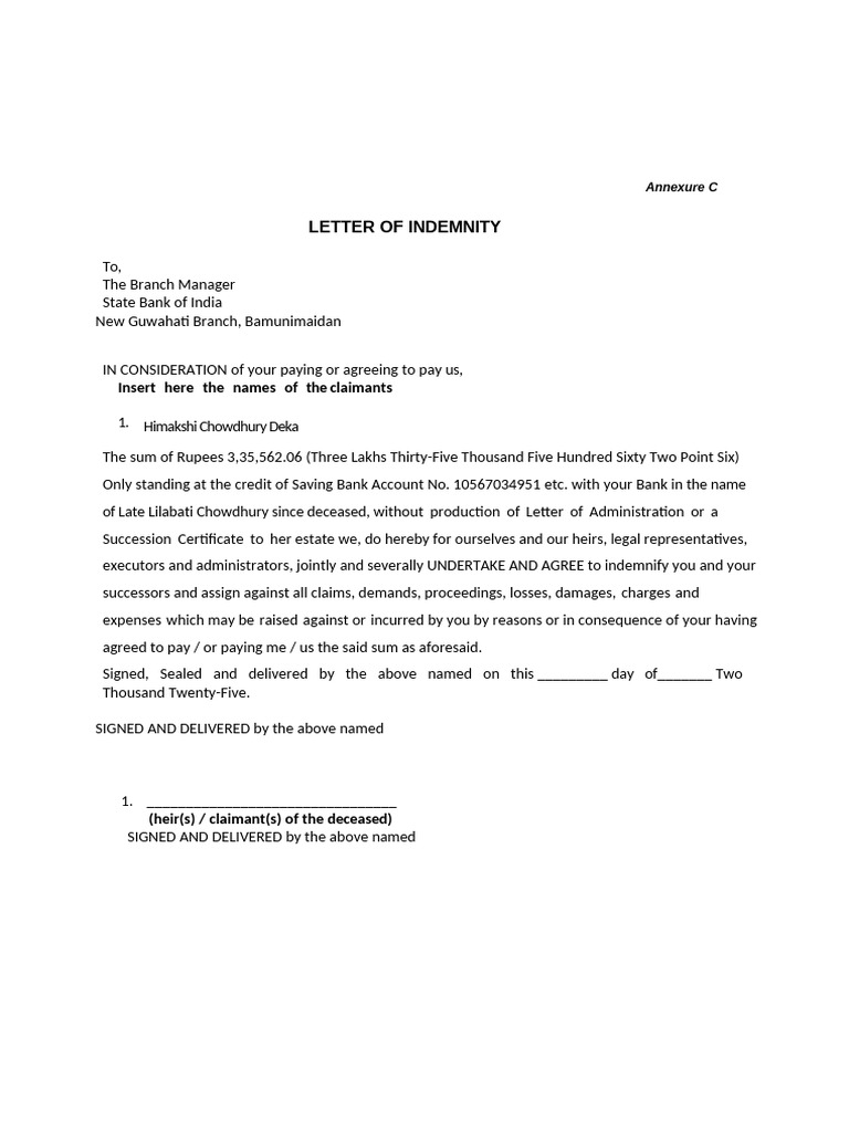 Letter of Indemnity | PDF