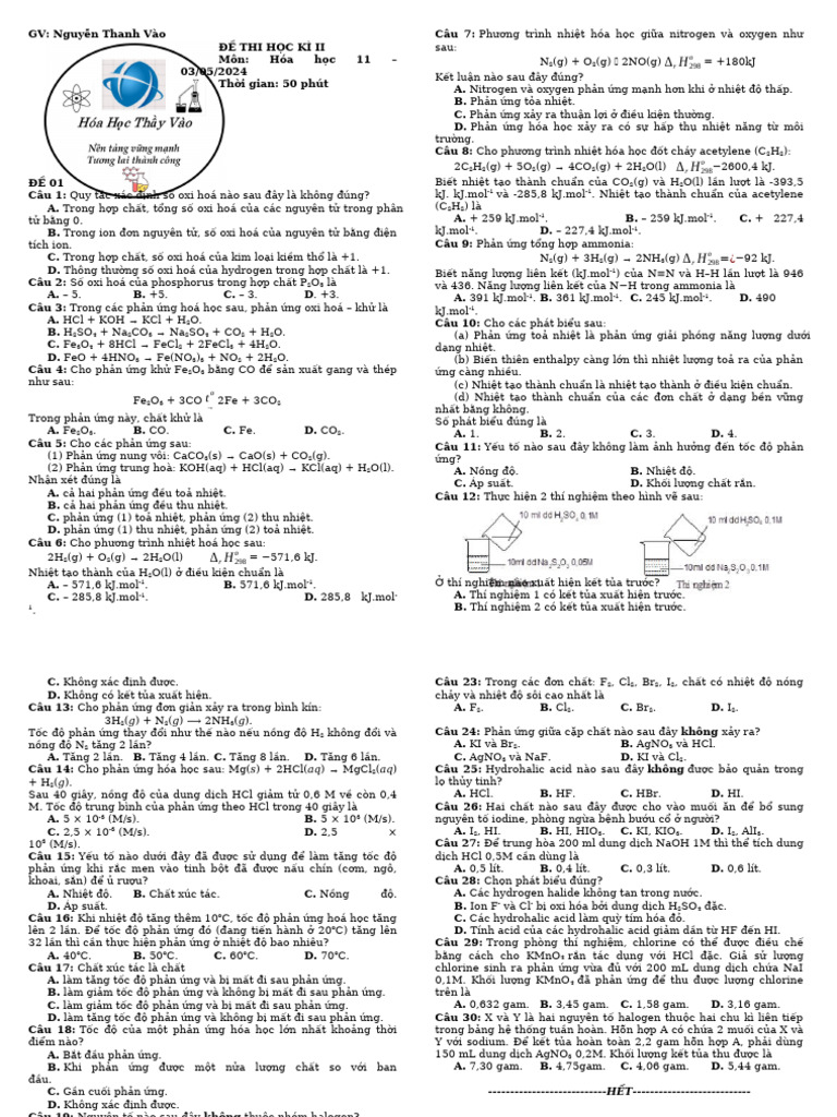 Đề thi HKII - 03-05-2024 | PDF
