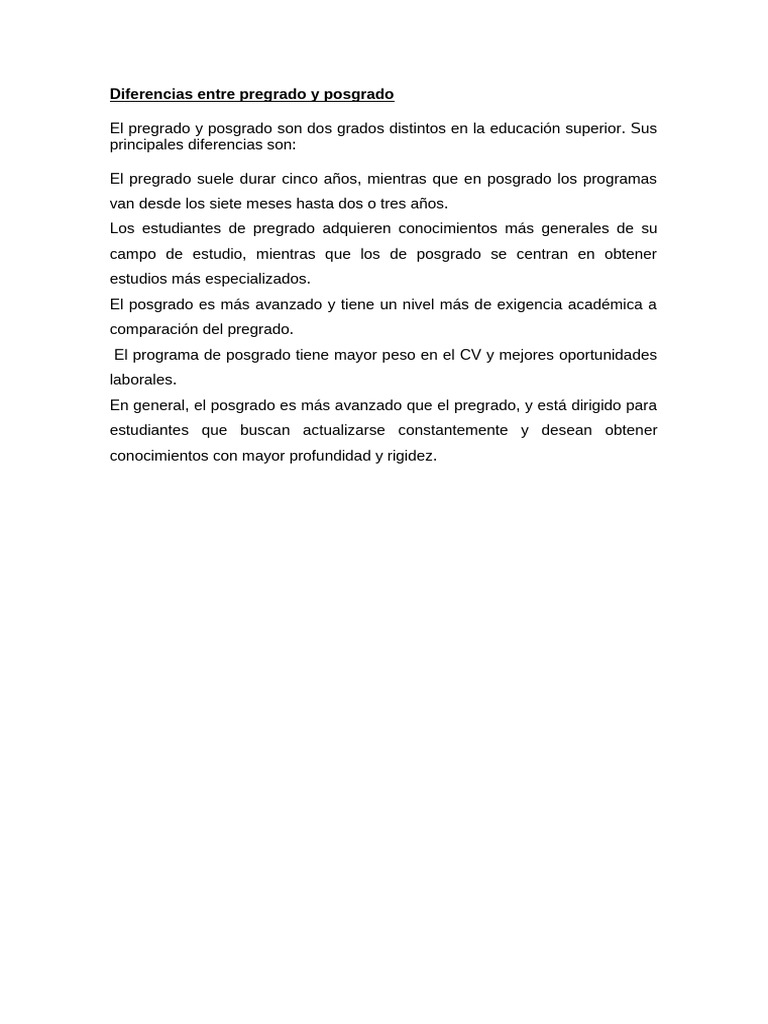 Diferencias entre Pregrado y Posgrado | PDF