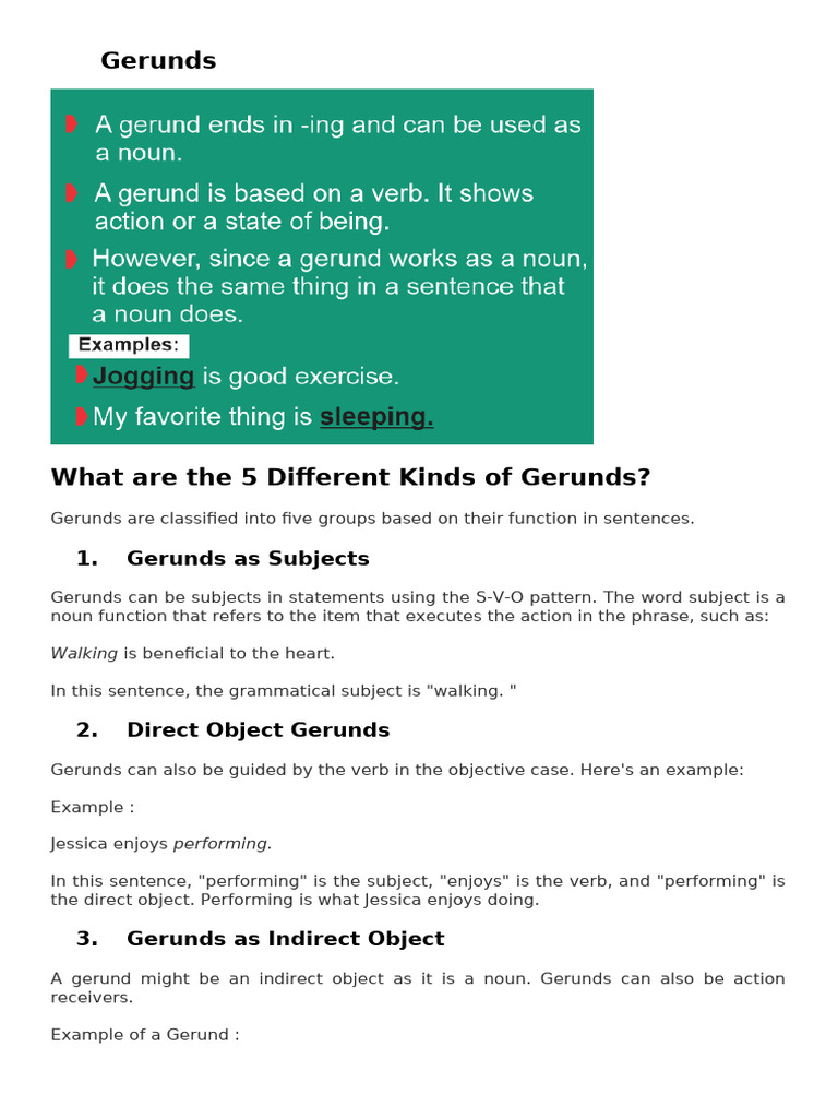 Gerunds | PDF | Subject (Grammar) | Verb