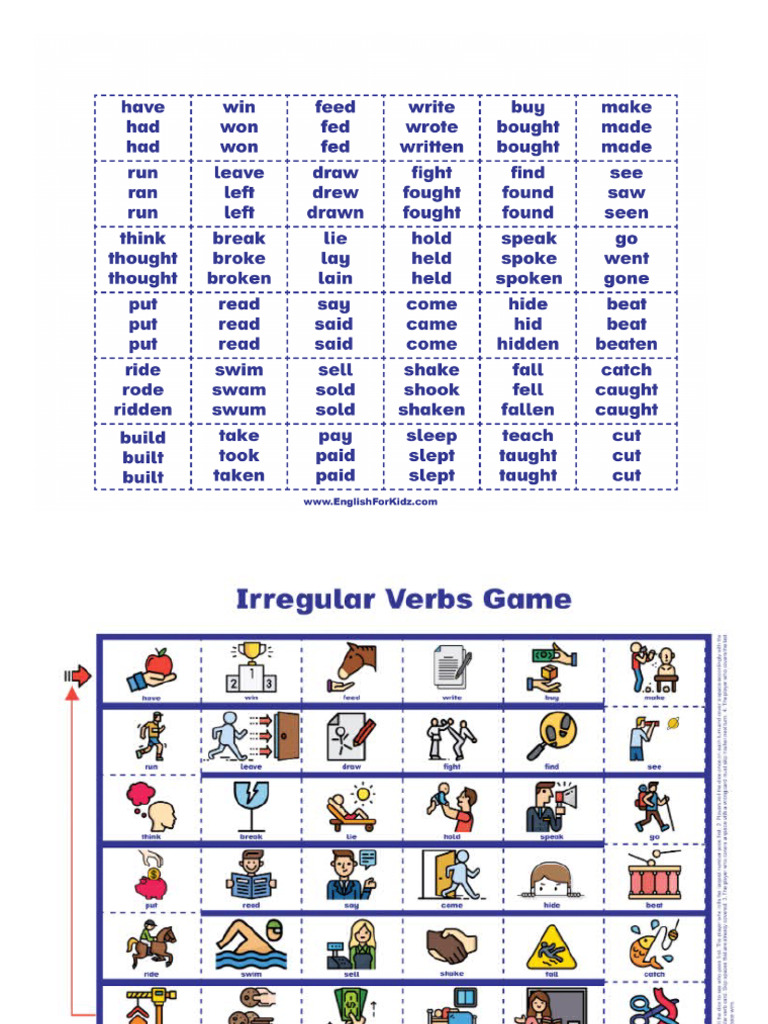 Irregular Verbs Board Games | PDF