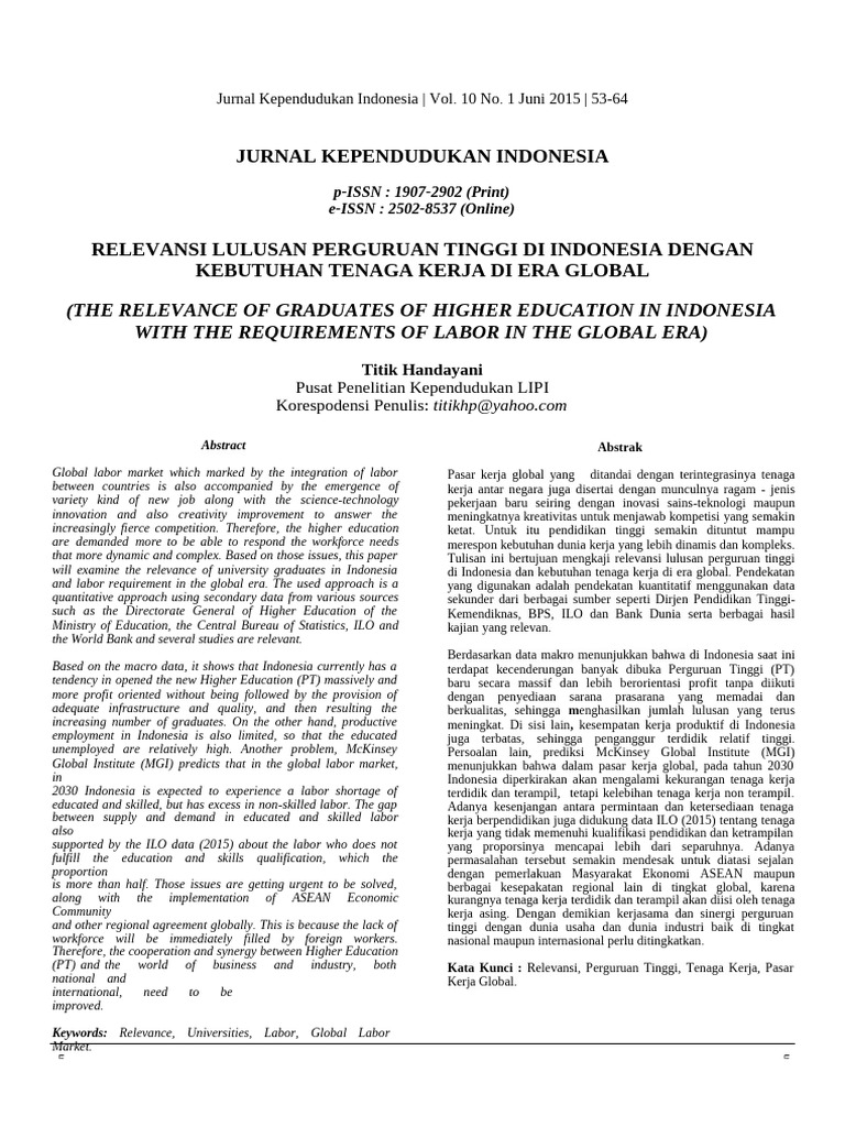 Relevansi Lulusan Perguruan Tinggi dan Ketenagakerjaan | PDF