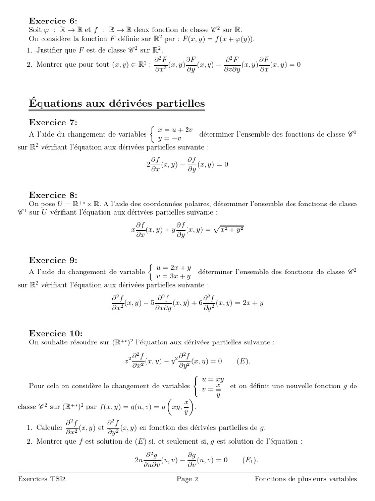 Dérivées partielles : exercices corrigés | PDF | Mathématiques | Objets ...