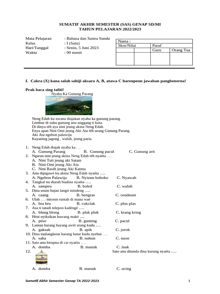 8. BHS. SUNDA KELAS 1 | PDF