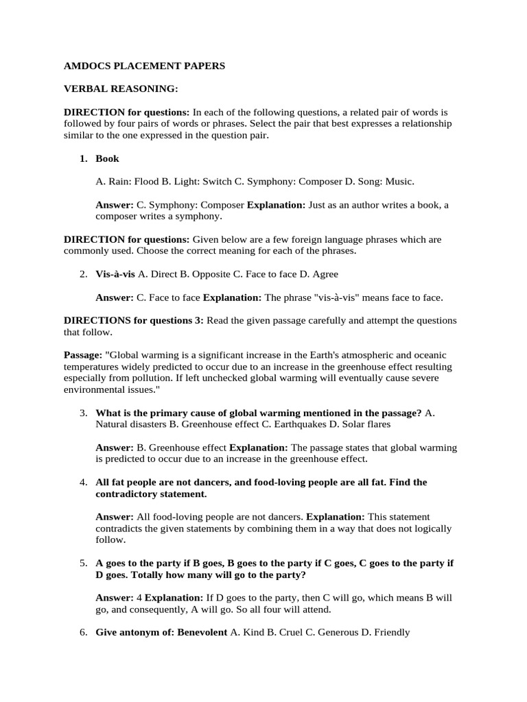 Amdocs Placement Papers 2 | PDF | Climate Change | Greenhouse Effect
