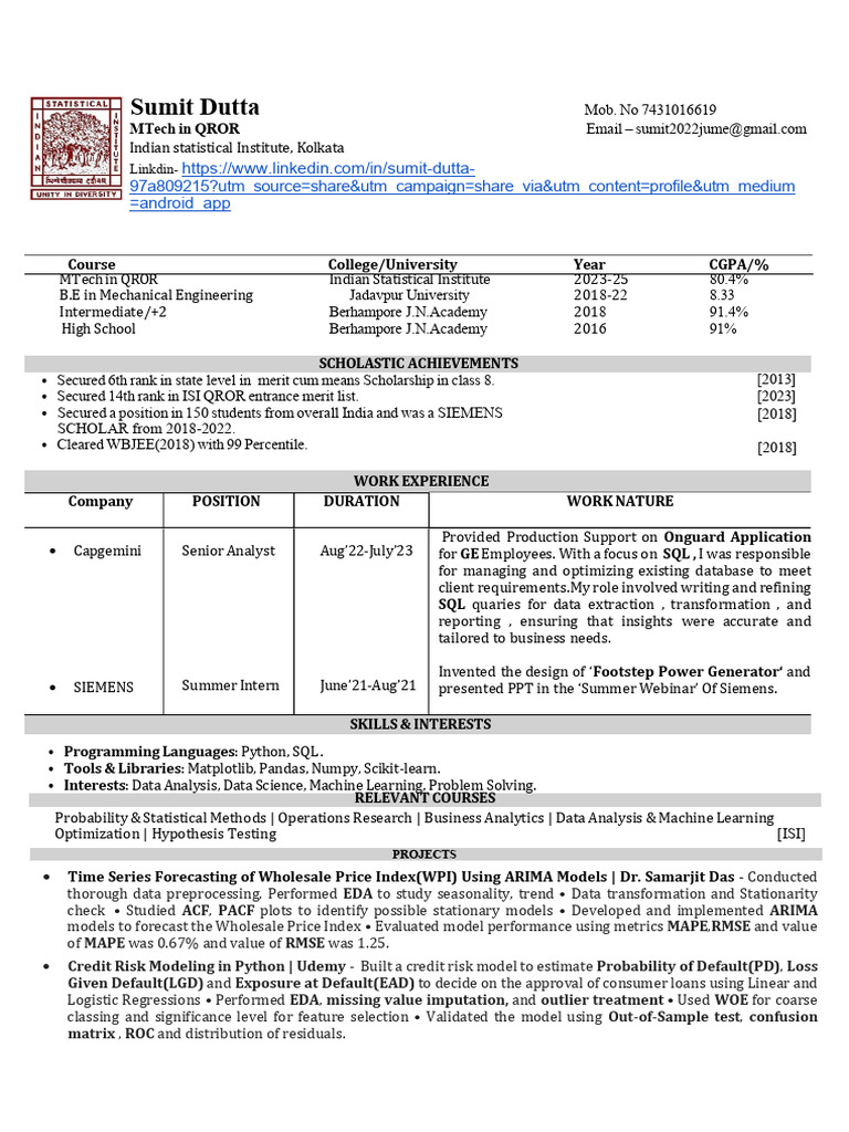 Sumit_Dutta_QR2326_intern (1) | PDF | Regression Analysis | Logistic ...