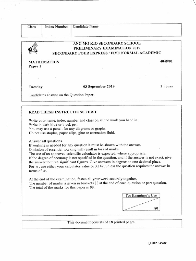 e-math sec 4 sa2 2019 acs barker | PDF | Area | Circle