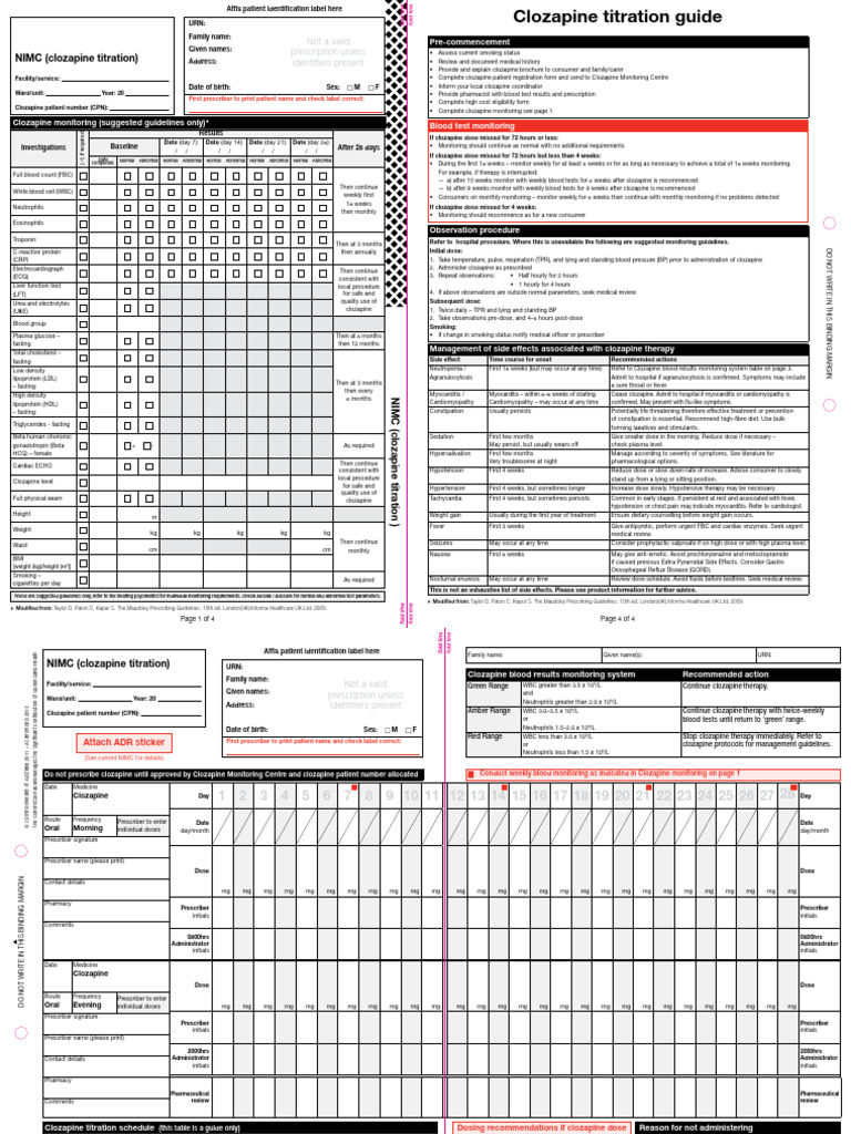 NIMC Clozapine Titration | PDF | Clozapine | Clinical Medicine