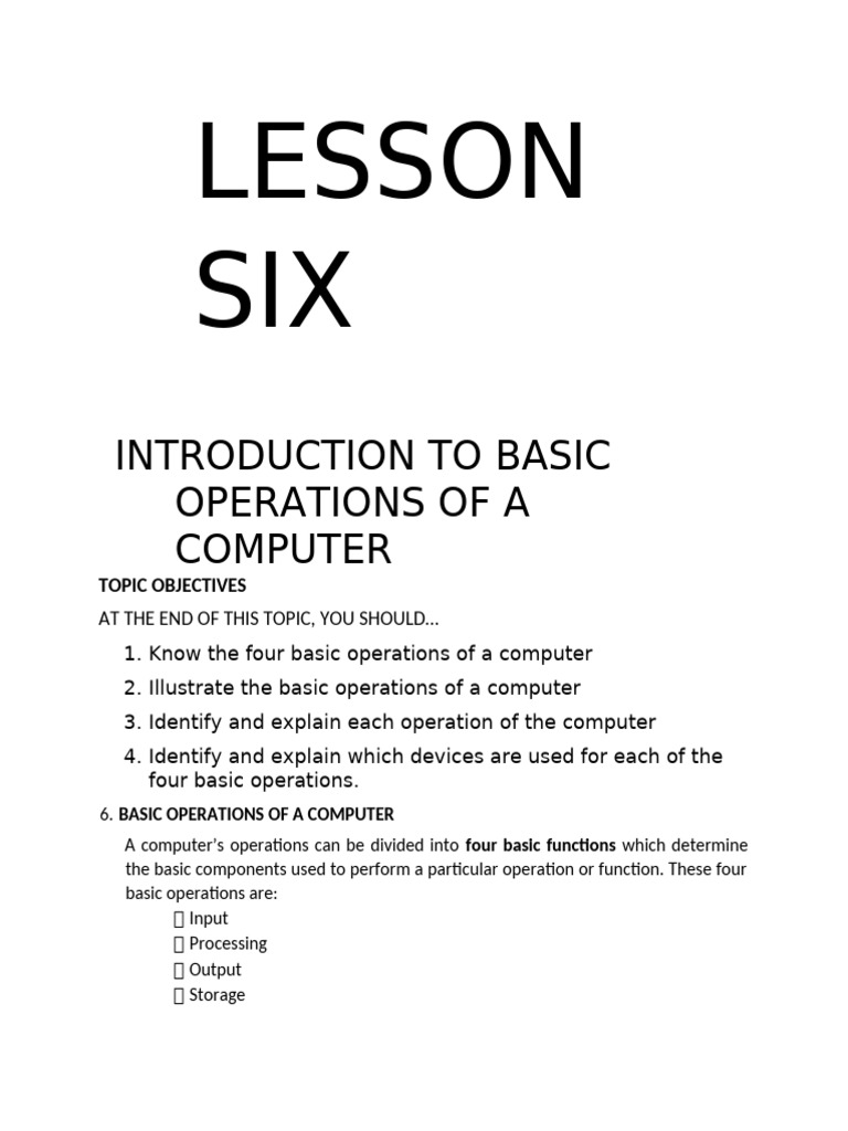 Intro To Basic Operations of Computer | PDF | Input/Output | Computer ...