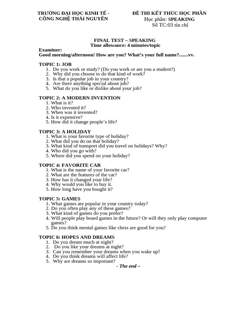 5 - Speaking 4 | PDF