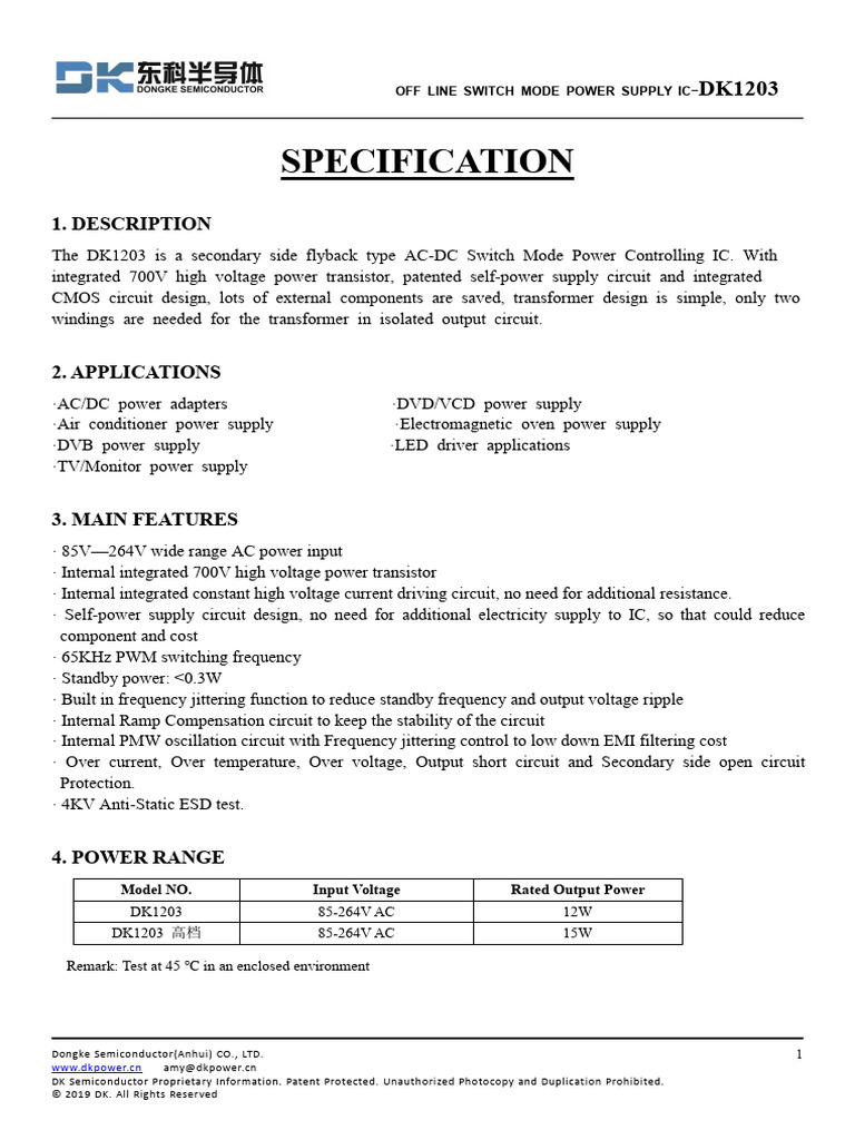 DK1203 DongKeSemicondutor | PDF | Power Supply | Electric Power
