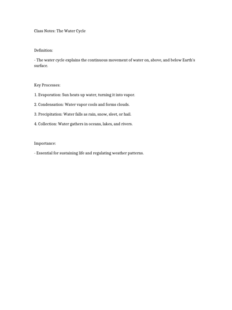 Class Notes Water Cycle | PDF