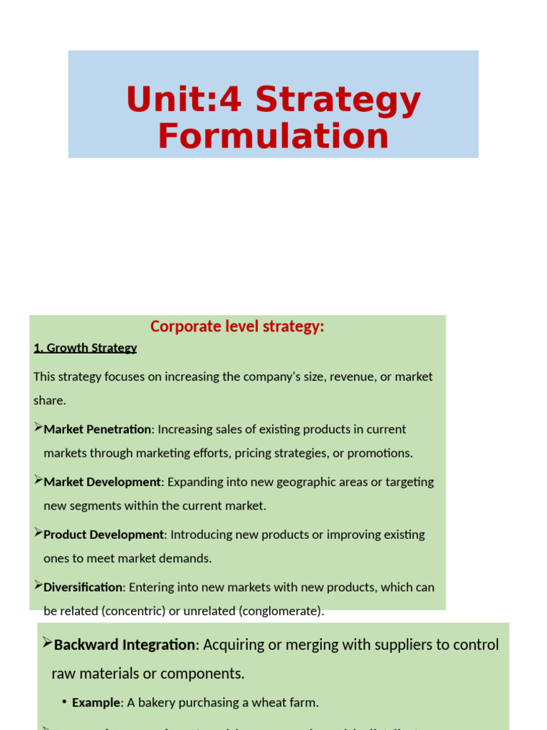 4 Strategy Formulation | PDF | Competitive Advantage | Mergers And ...