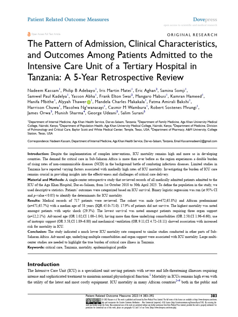 ICU Care in Tanzania 1713496175 | PDF | Intensive Care Medicine ...