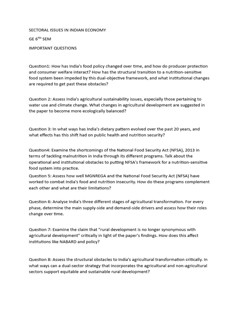 SECTORAL ISSUES IN INDIAN ECONOMY | PDF