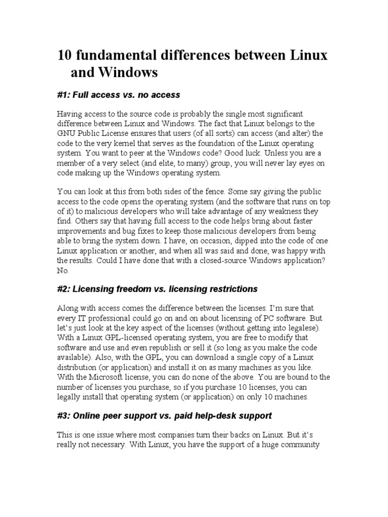 10 Fundamental Differences Between Linux and Windows | PDF | Linux ...