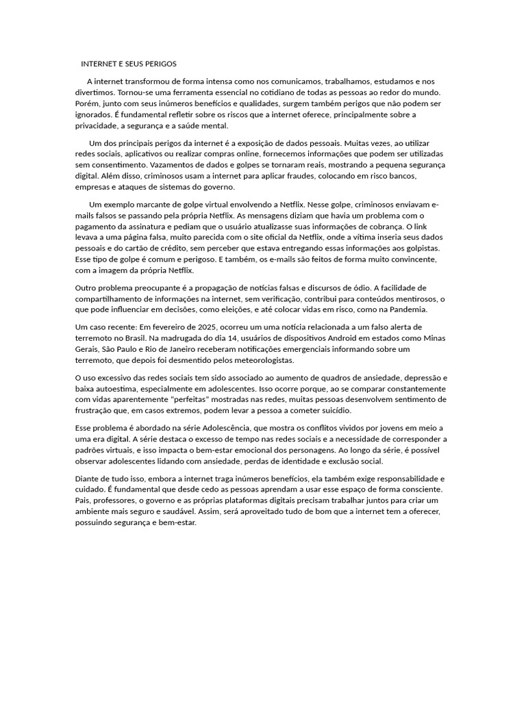 Perigos da Internet e Seus Efeitos | PDF | Internet