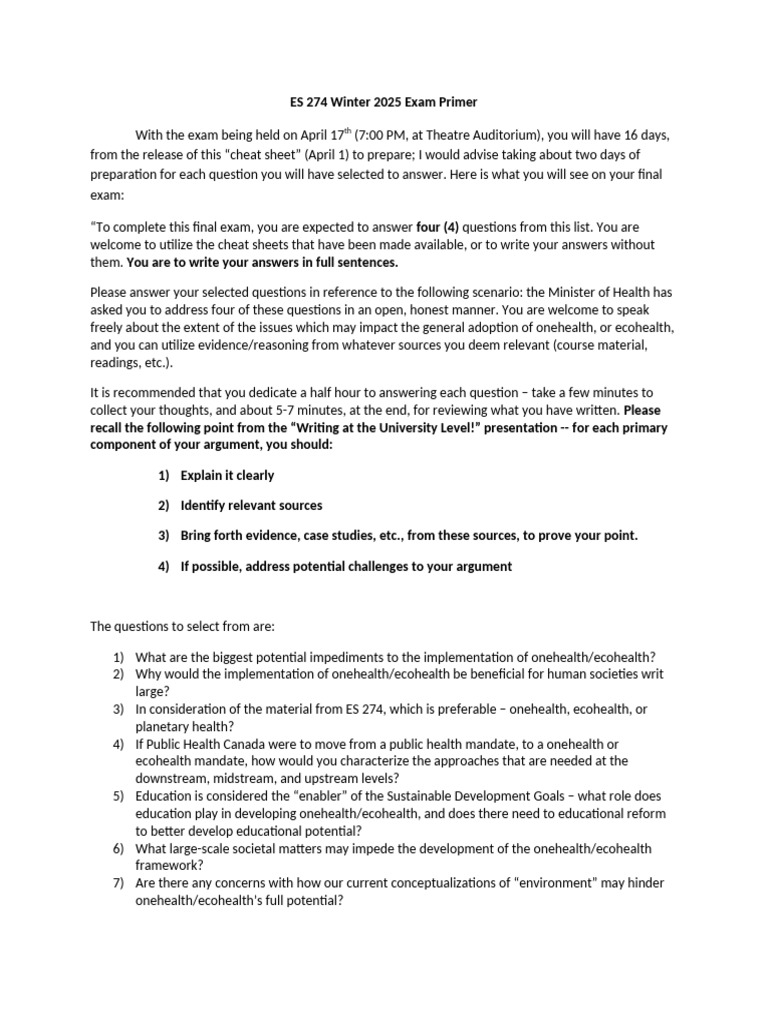 ES 274 Winter 2025 Exam Primer and Cheat Sheet | PDF ...