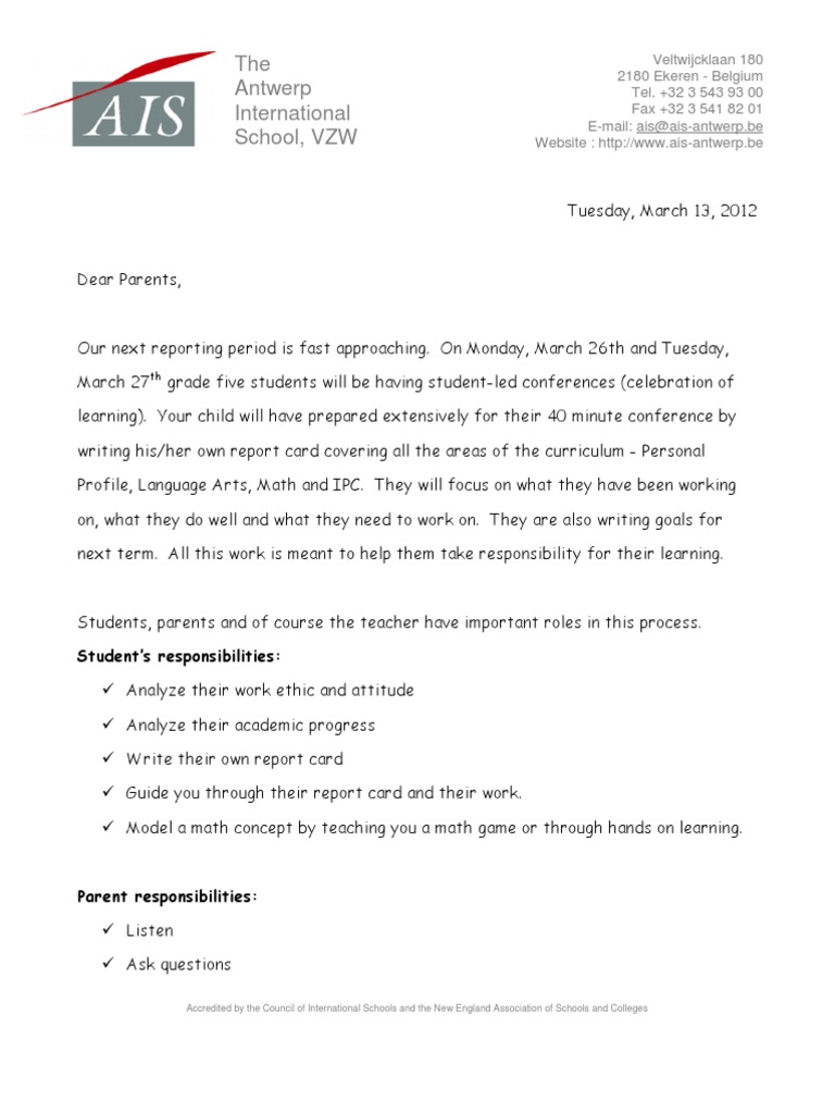 Student Led Parent Letter | PDF