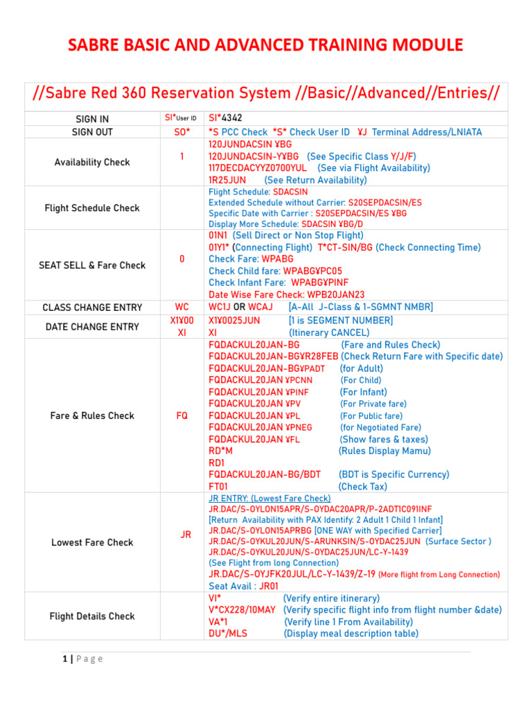 Sabre Basic and Advanced Updated 2024 | PDF | Airlines | Data
