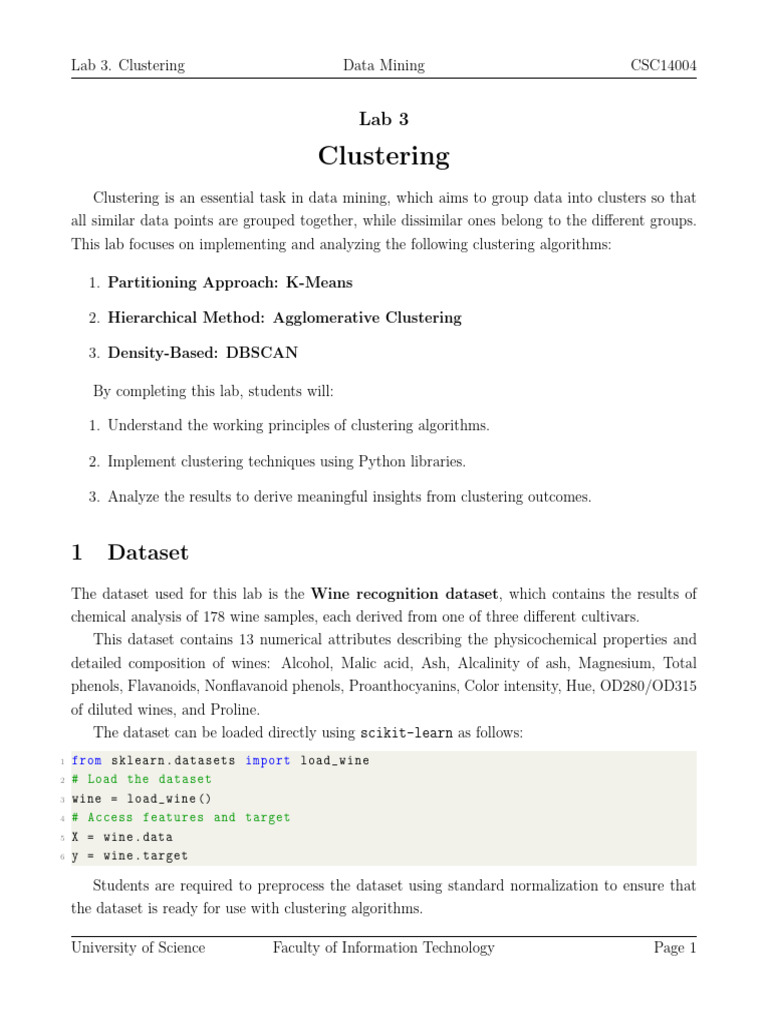 Data Mining - Lab 3 - Clustering | PDF | Cluster Analysis | Statistical Classification