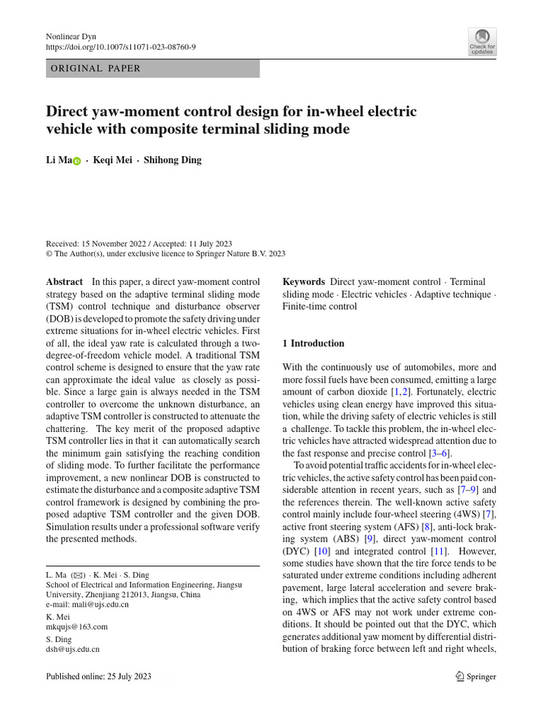 2023 - Ma, Mei, Ding - Direct Yaw-Moment Control Design For In-Wheel ...