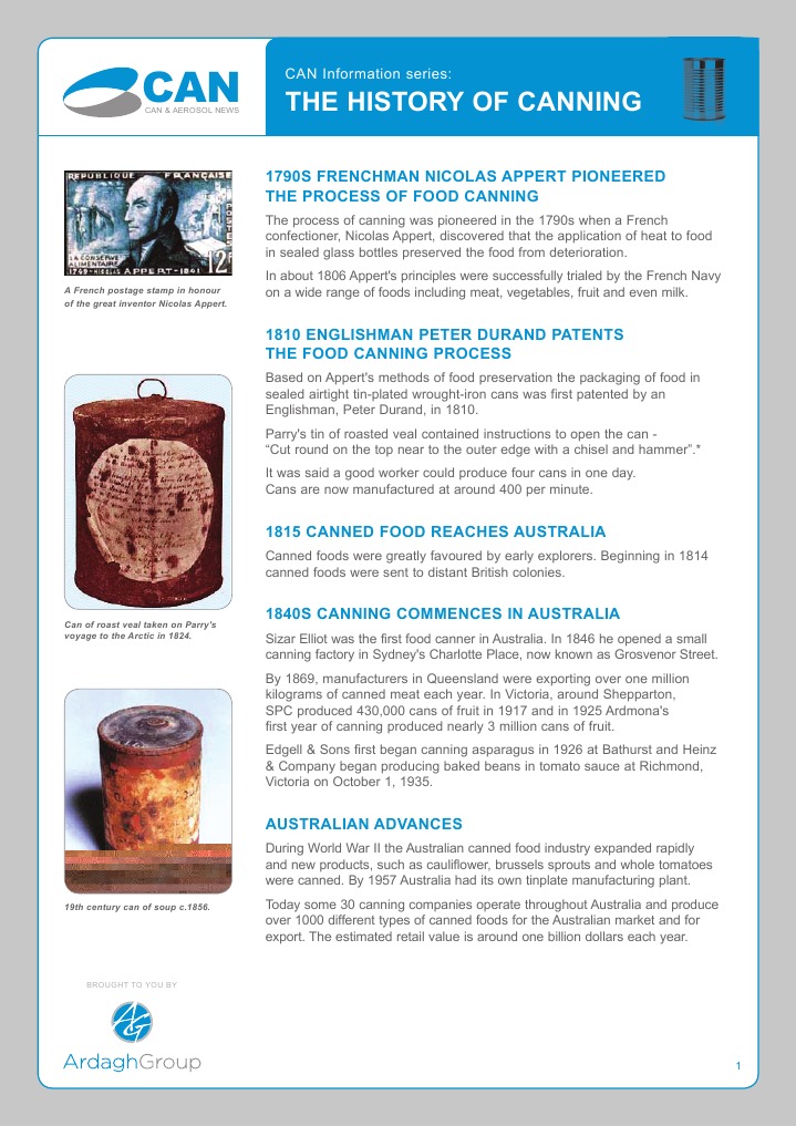 The Origins and Development of Food Canning: From Nicolas Appert's ...
