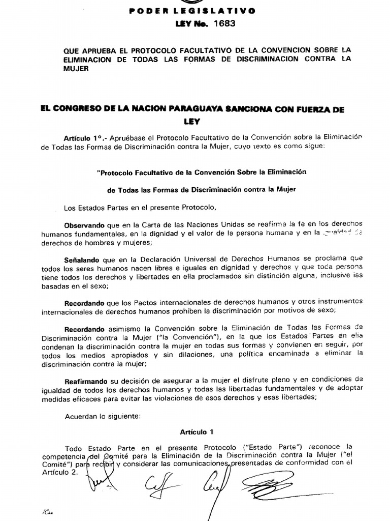 Ley 1683 - 01 Protocolo Facultativo CEDAW | PDF