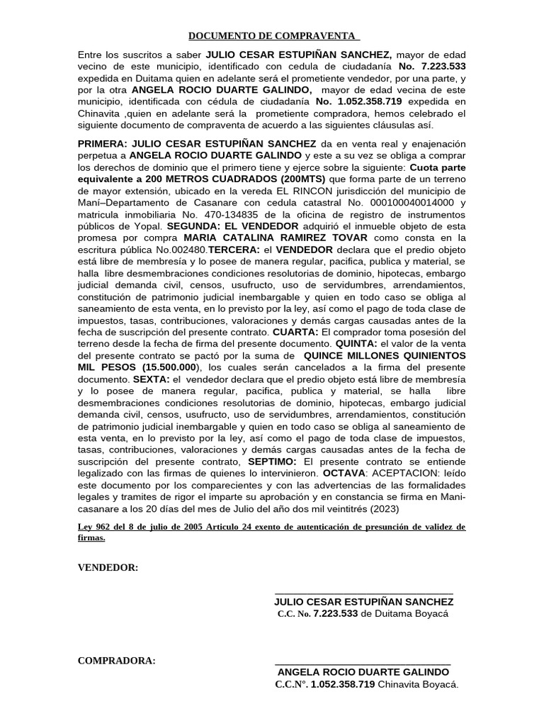 Documento Compra Venta | PDF | Ley común | Derecho privado
