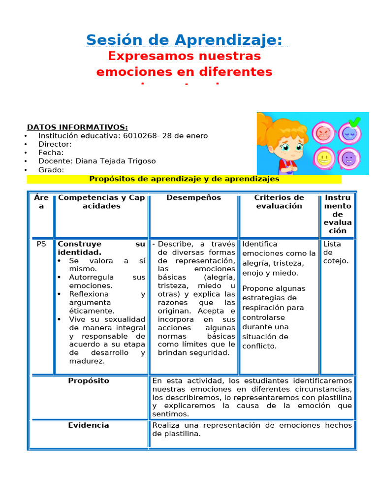 Sesiones de Emociones en Inicial | PDF | Las emociones | Aprendizaje