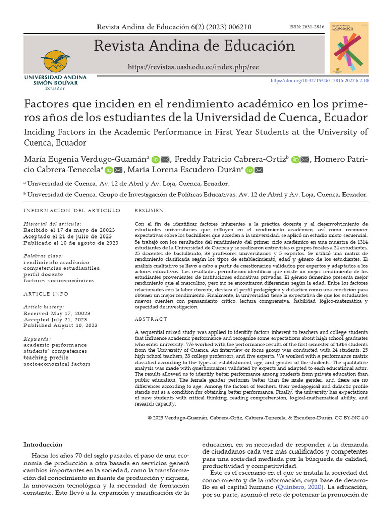 Factores Que Inciden en El Rendimiento Academico e | PDF | Maestros | Autoeficacia