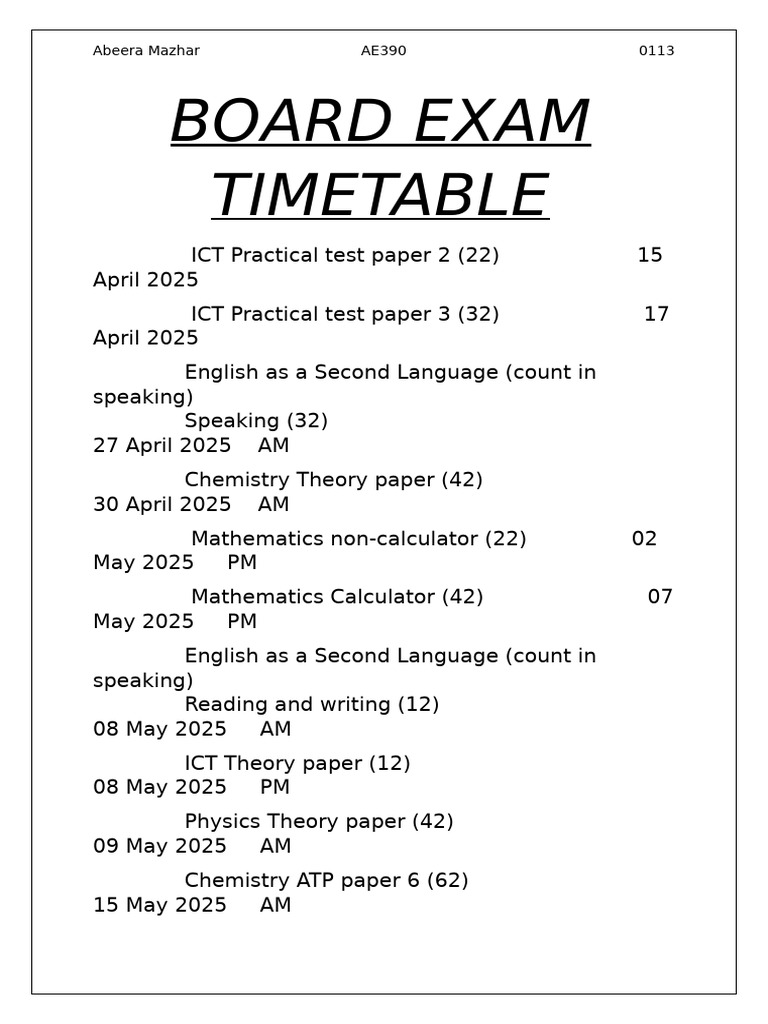 Board Exam Timetable | PDF