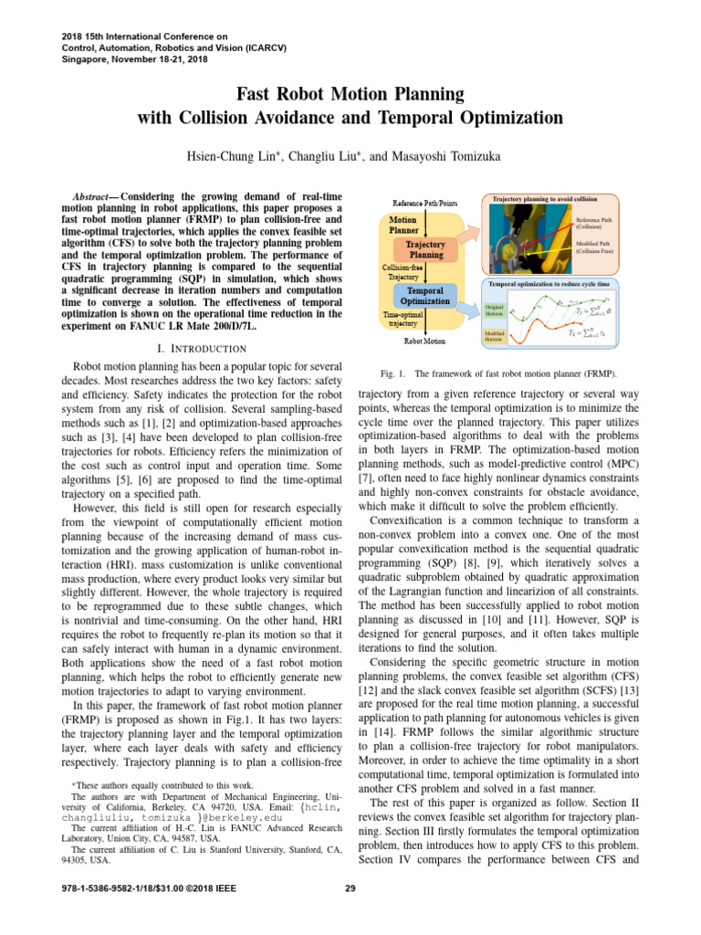 Fast Robot Motion Planning with Collision Avoidance and Temporal Optimization | PDF ...