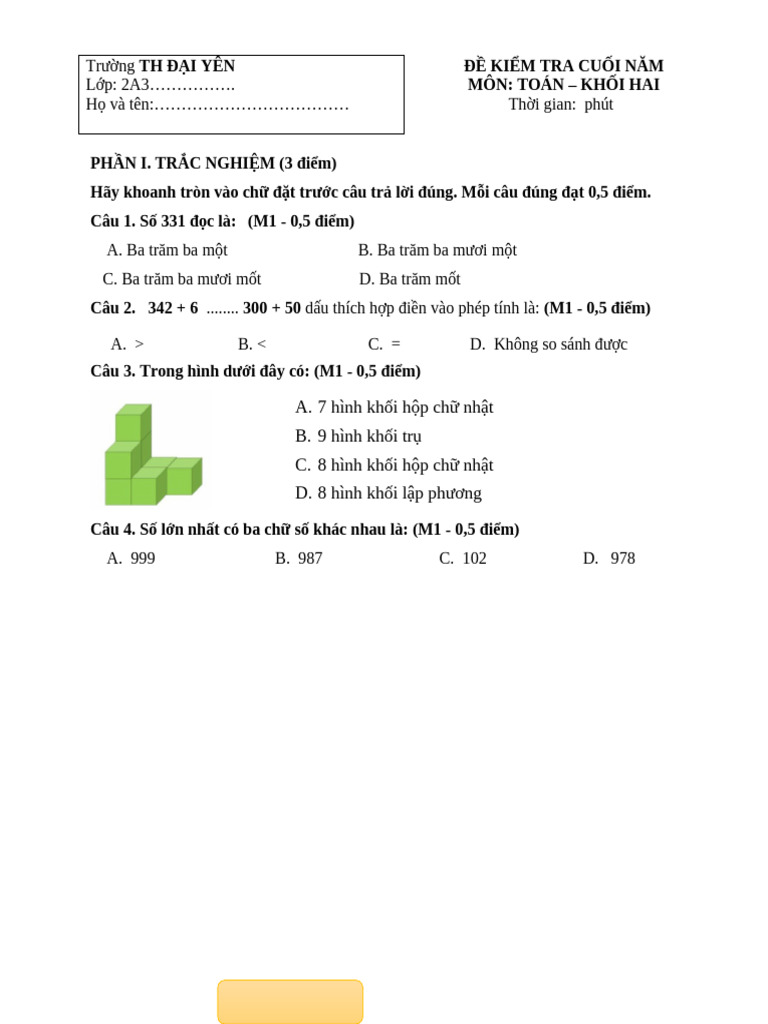 2a3 - de Toan Hkii | PDF
