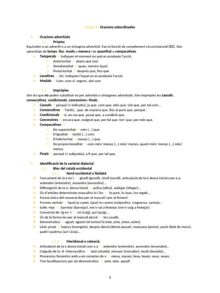 Unitat 3 - Oracions Subordinades | PDF