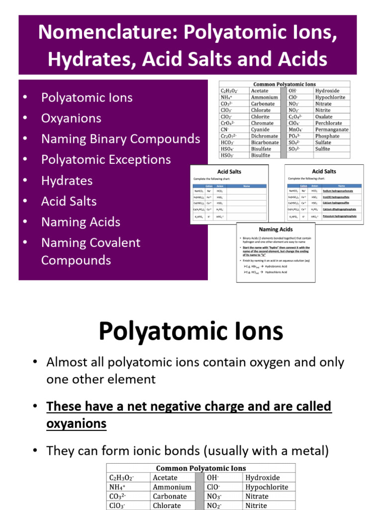 Nomenclature - Polyatomics and Covalent Compounds | PDF | Sulfate | Salt (Chemistry)