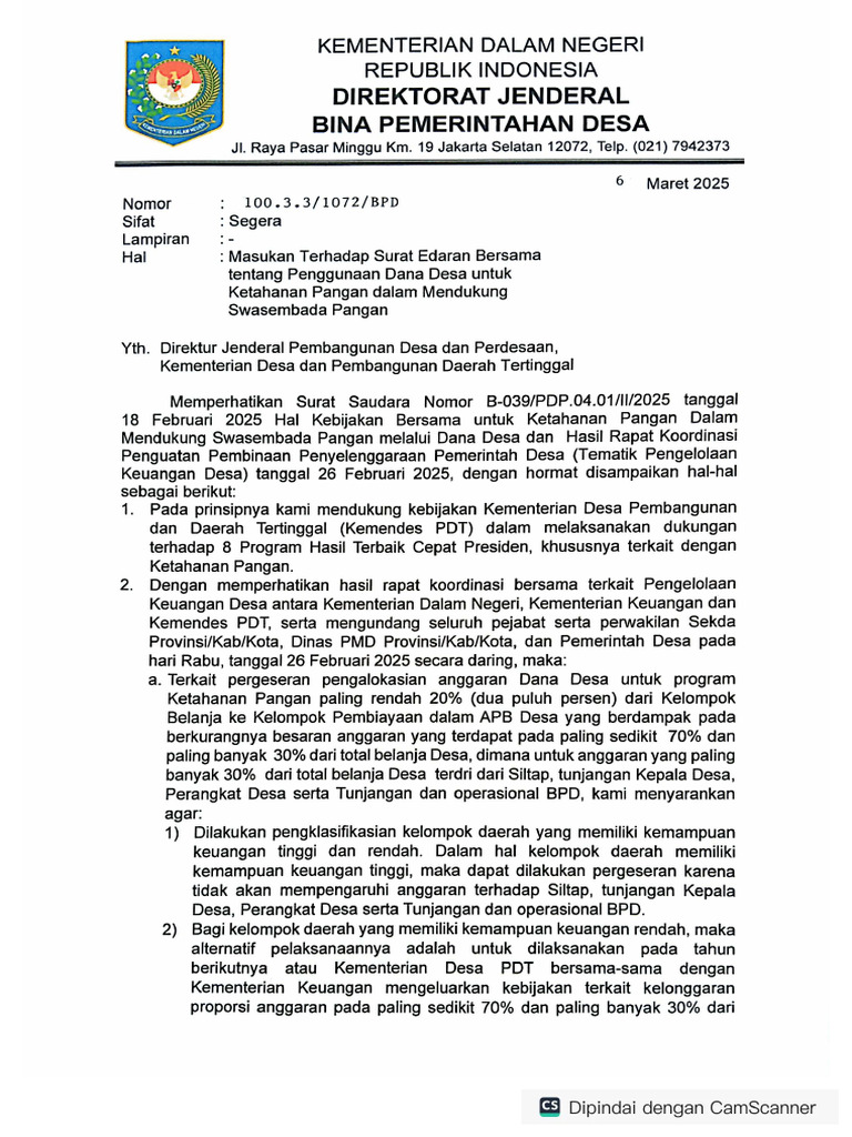 Surat Edaran Bersama Dana Desa (Kemendes) | PDF
