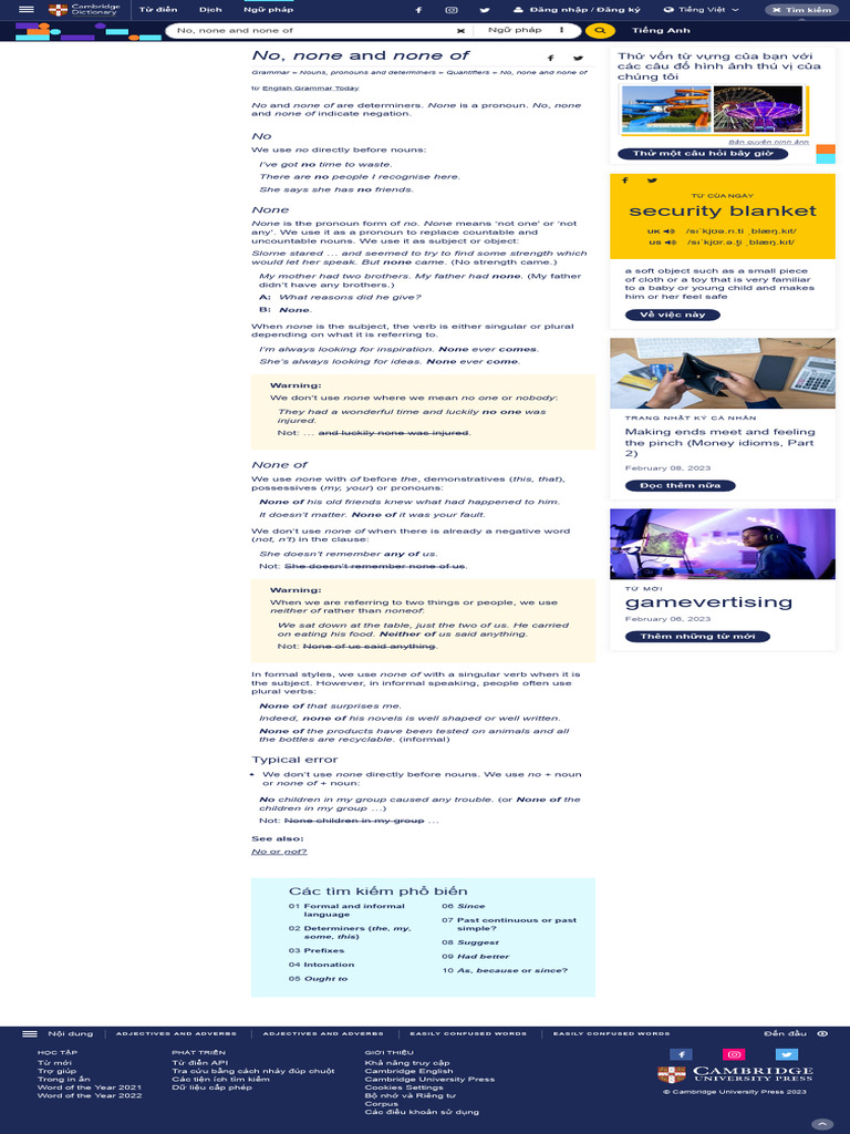 Understanding No, None, and None Of | PDF | Grammatical Number ...