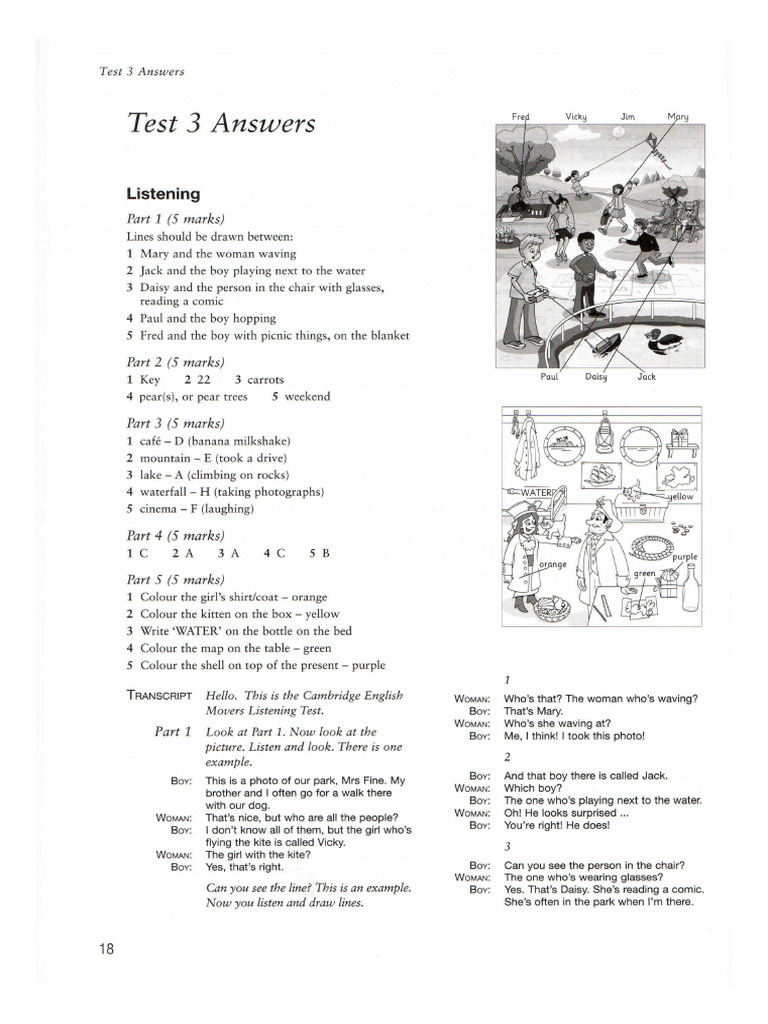 Movers Authentic 1 - Test 3 KEY | PDF