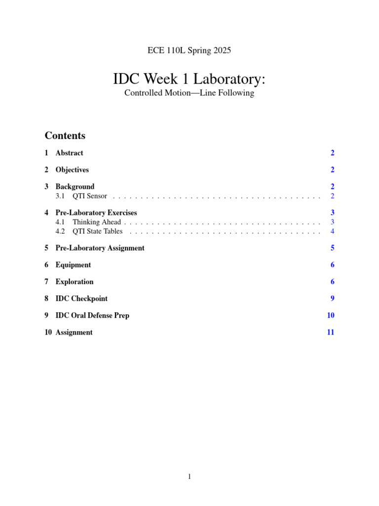 2025 - Spring - IDC - WK - 1 - Lab - Controlled - Motion - Line - Following | PDF | Integer ...