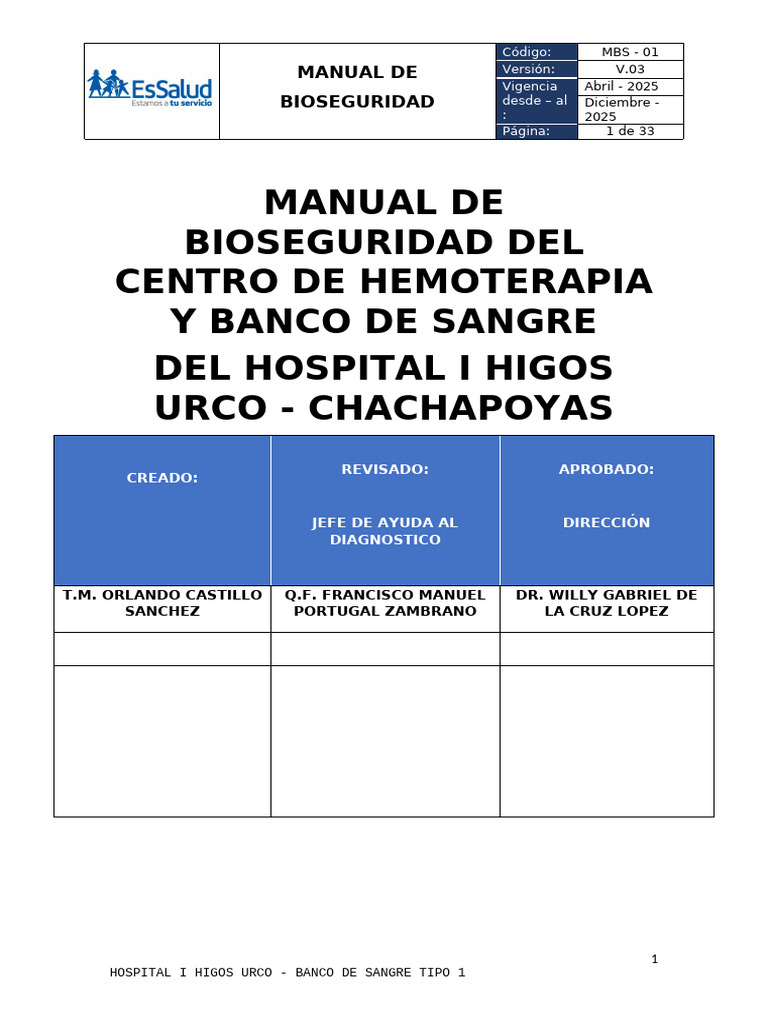 Manual de Bioseguridad 2025 en Hemoterapia | PDF | Quemar ...