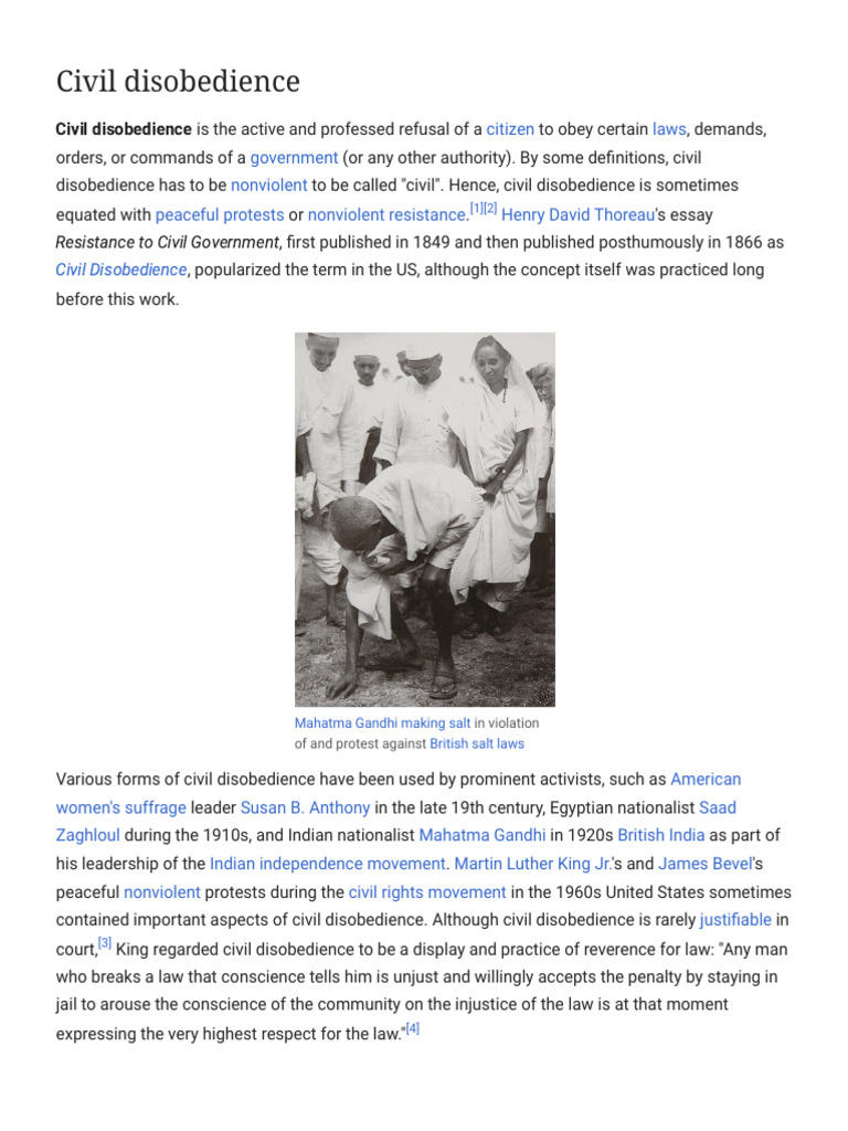 Civil Disobedience - Wikipedia | PDF | Civil Disobedience | Civil ...