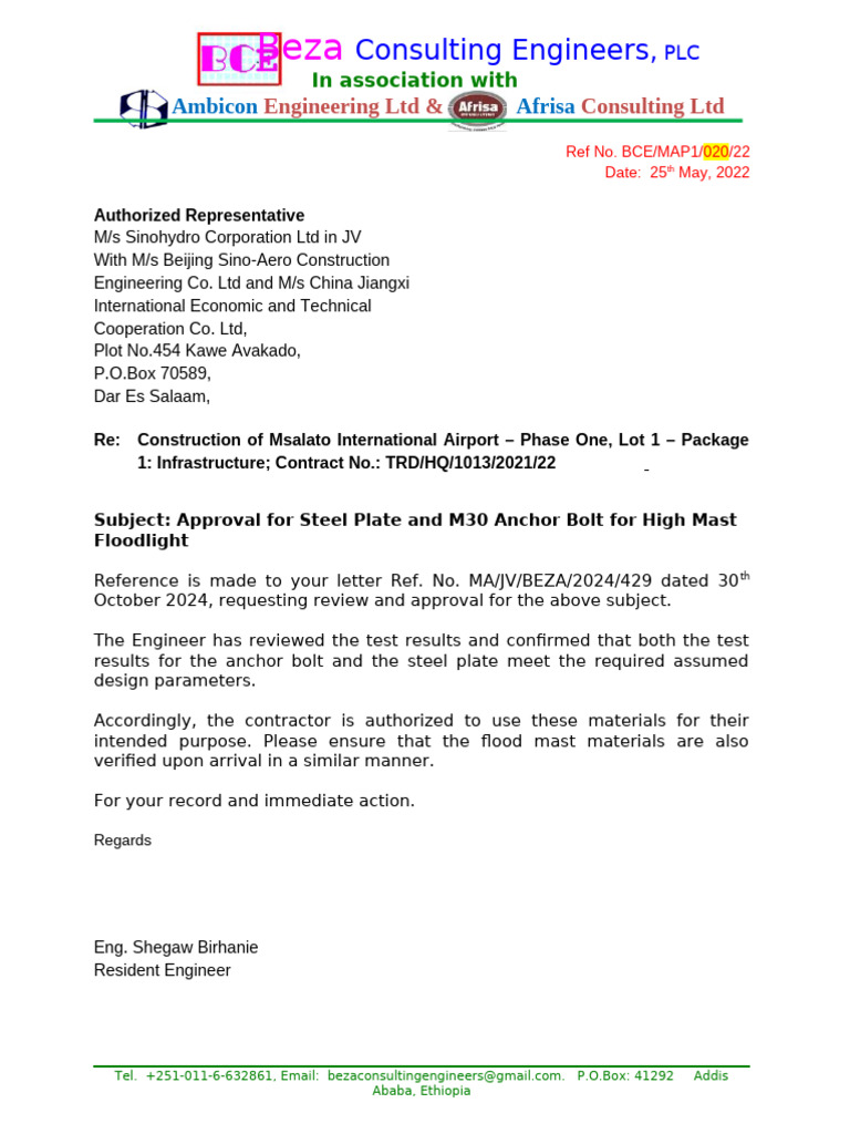 Approval for steel plates and M30 anchor bolt for highmast | PDF