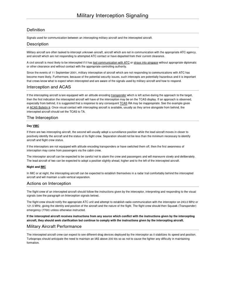 Military Interception Signaling | PDF | Transponder (Aeronautics) | Air ...