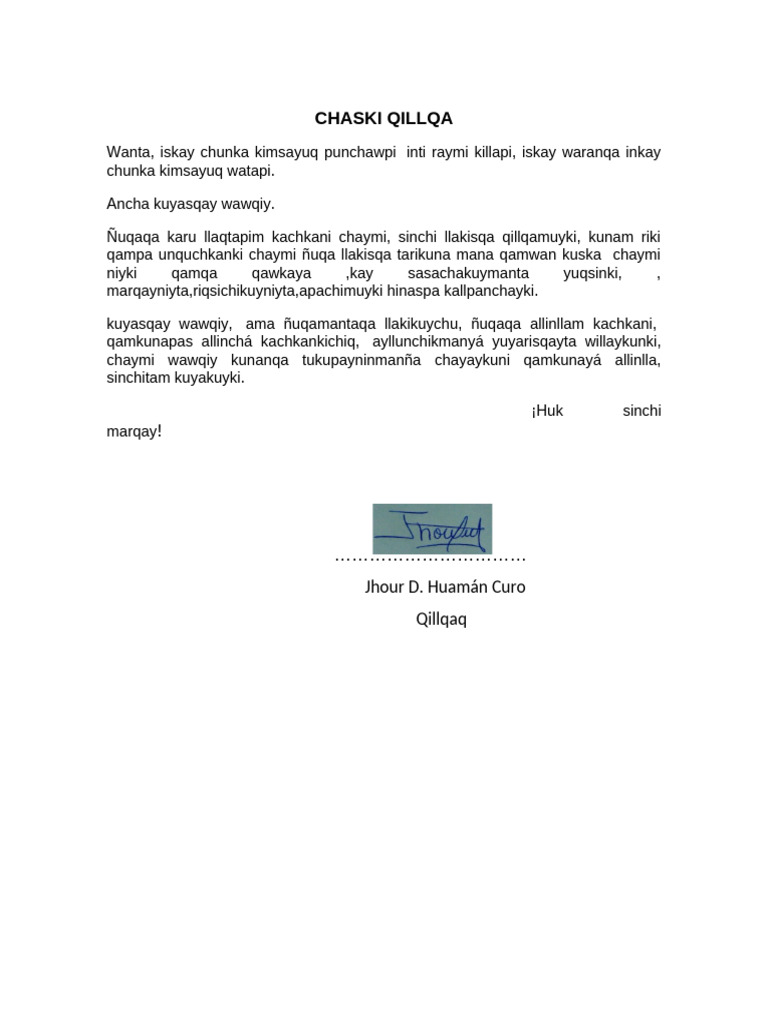 CHASKI QILLQA Jhour | PDF