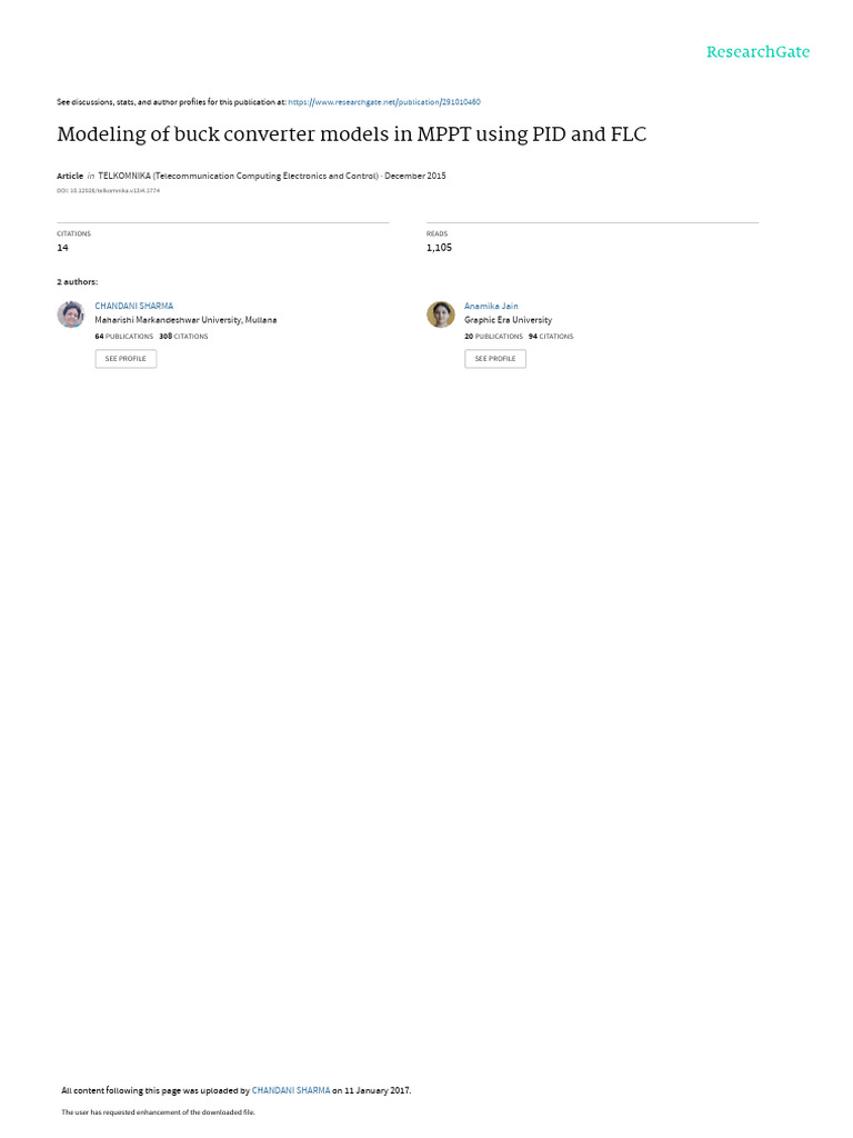 Modeling of buck converter models in MPPT using PID and FLC | PDF | Photovoltaics | Electronic ...