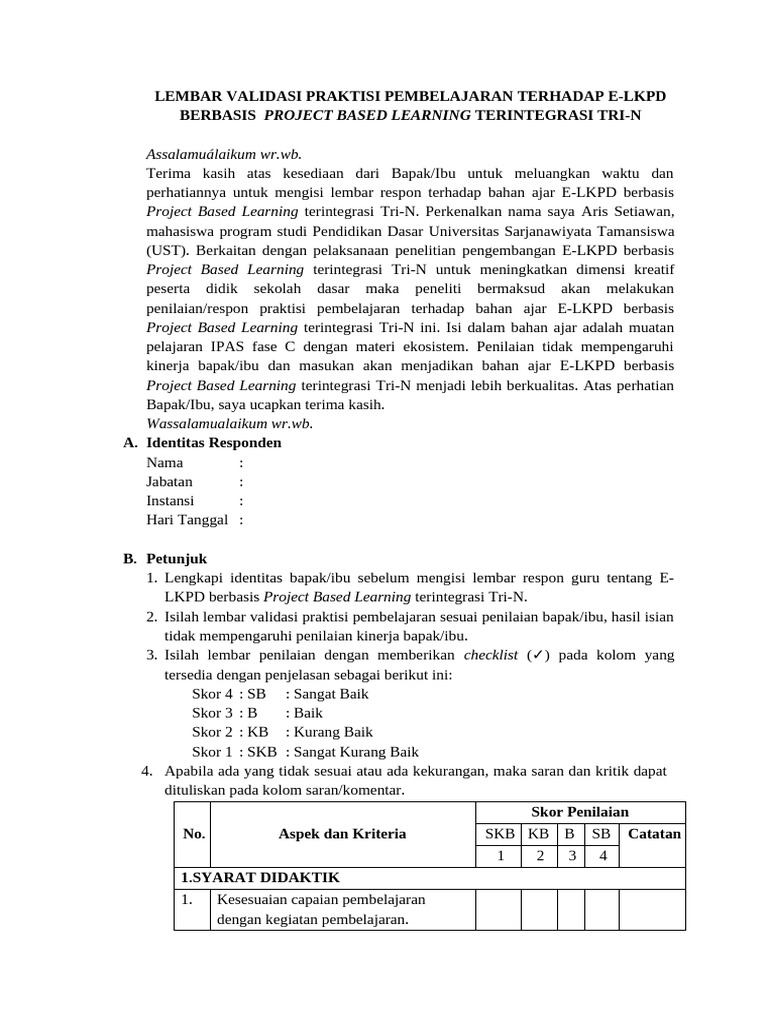 Lampiran 5. Lembar Validasi Praktisi Pembelajaran | PDF