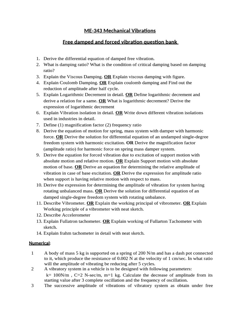 Free Damped and Forced Damped | PDF | Damping | Mechanics