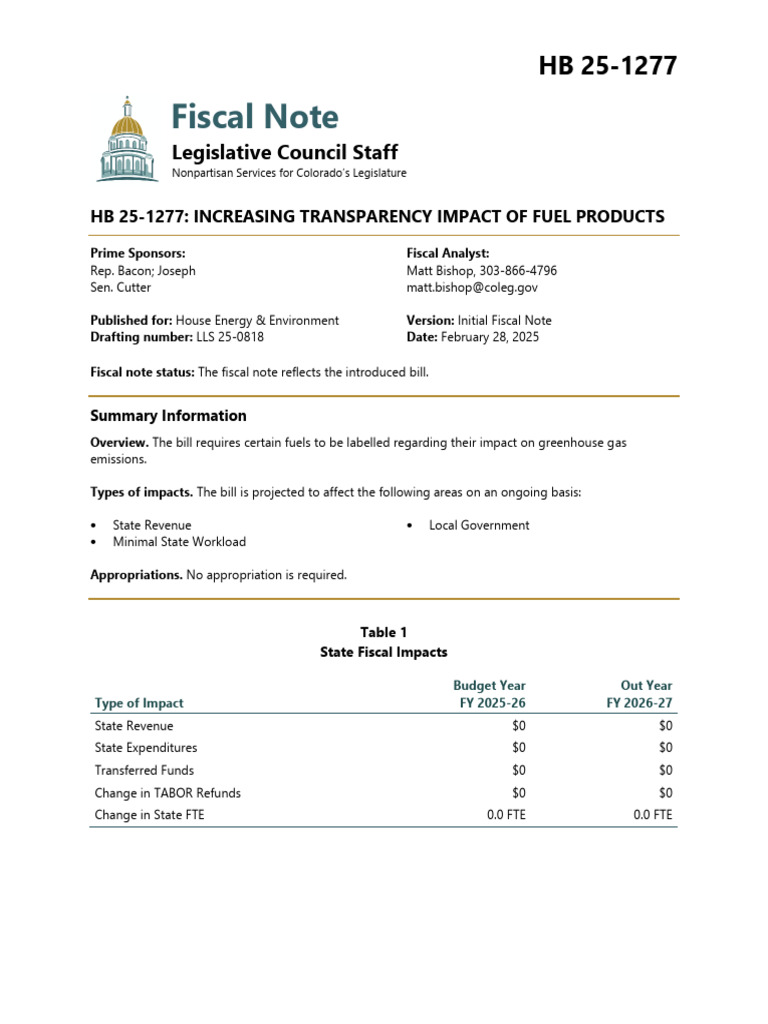 Fuel Emissions Labeling Bill Overview | PDF | Complaint | Greenhouse Gas